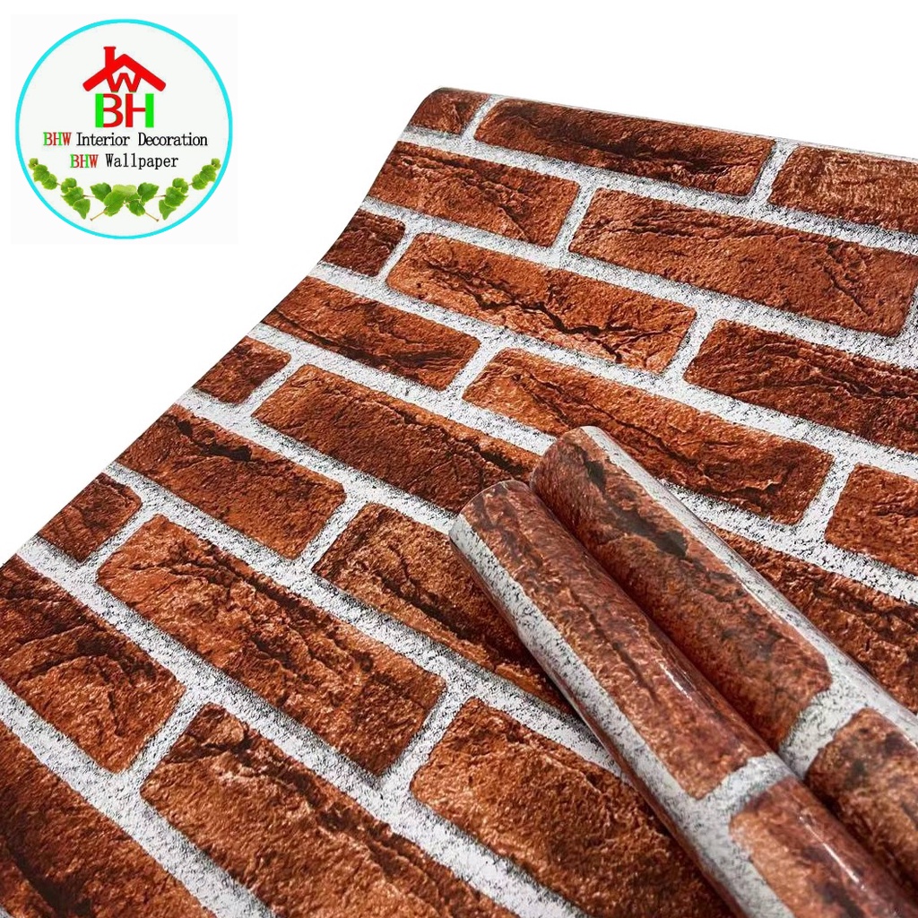 BHW Wallpaper Bricks Design Color Brown Self Adhesive PVC Waterproof ...