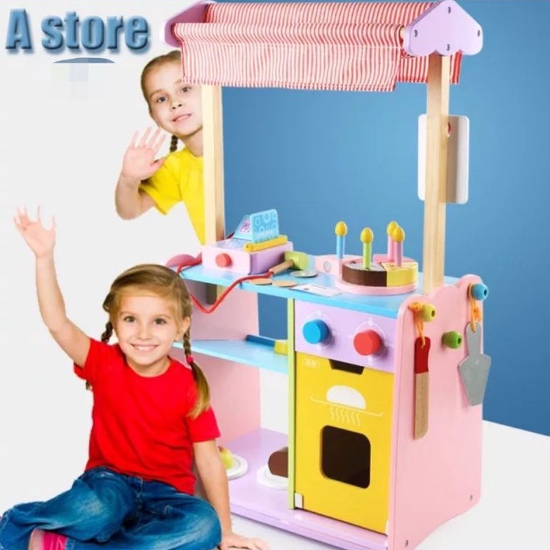 Wooden Shop Cashier Role Play Toy Simulation Bakery Baking Cake Canteen ...