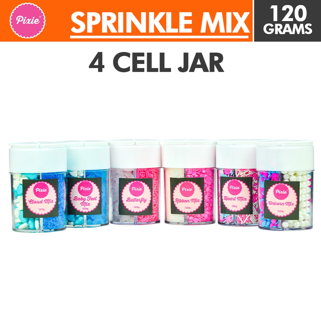 Pixie Edible Sprinkle Mix - 4 Cell Jar Sprinkle Mix 120g (non-toxic ...