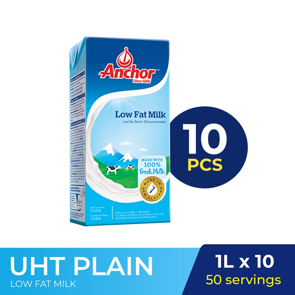 Anchor Low Fat Milk UHT Plain 1L x10 | Shopee Philippines
