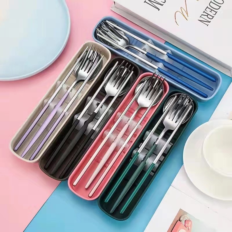New Matte 3 in 1 Chopsticks Spoon and Fork travel Creative Metal ...