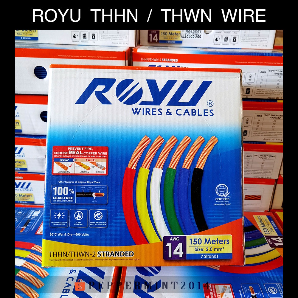 Royu THHN / THWN Stranded Wire 12 3.5mm & 14 2.0mm 7 strands 150 meters ...