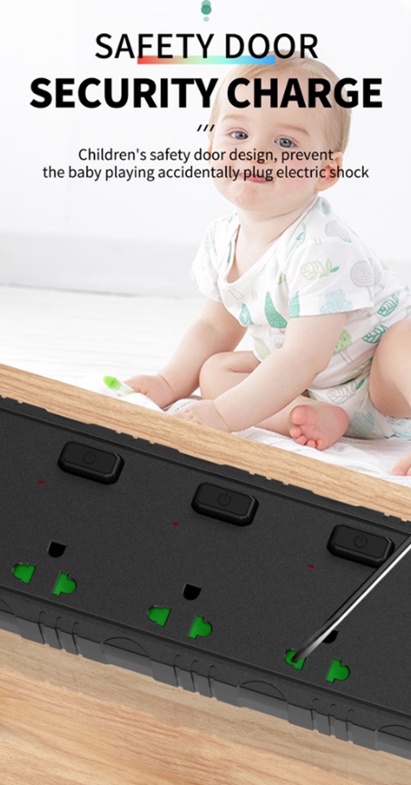 TB-T30 3.1A 3000W Universal Power Socket Extension With 4 AC Sockets, 2 ...