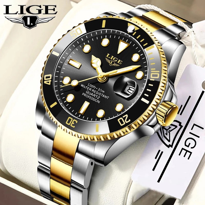 LIGE Men Watch Fashion Business Stainless Steel Relo Waterproof ...