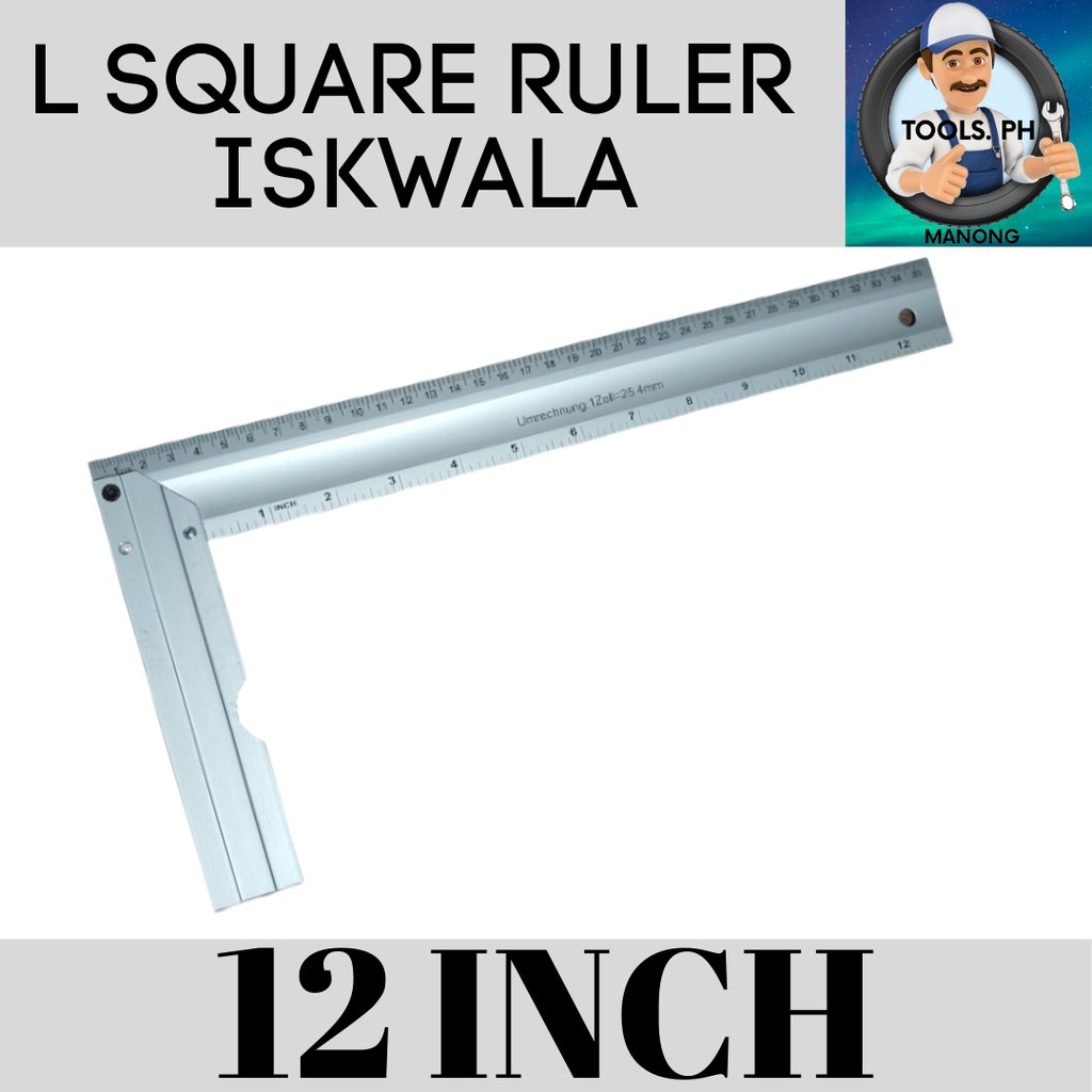 Jrshopeeph L Square Ruler 12" Aluminum Iskwala 12" Durable And Long ...