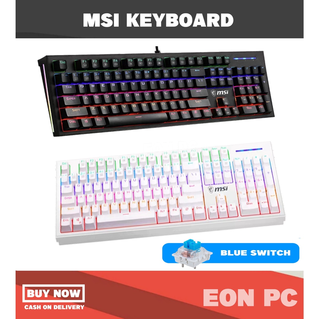 WHITE | BLACK MSI MECHANICAL GAMING KEYBOARD LED RGB Blue switch ...