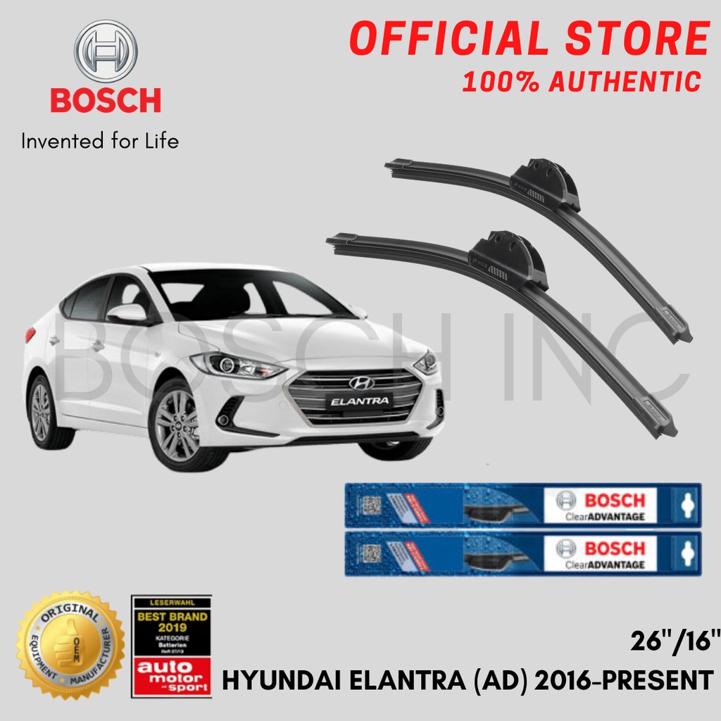 Bosch CLEAR ADVANTAGE Wiper Blade Set for Hyundai ELANTRA (AD) 2016 - PRESENT (26 / 16 ...