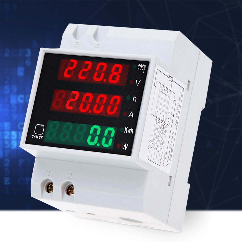 D52-2047 AC 80-300V AC200-450V 0-100A Din Rail LED Voltmeter Ammeter Active Power Factor Energy ...