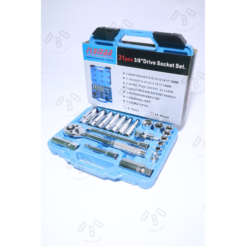 Flyman Socket Wrench Set 21 Pcs. 3/8" Drive (6 Point) | Shopee Philippines