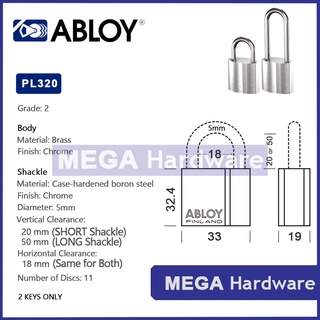Abloy Original Padlock Heavy Duty PL330/50 or PL 330/25 or PL341/50 or ...
