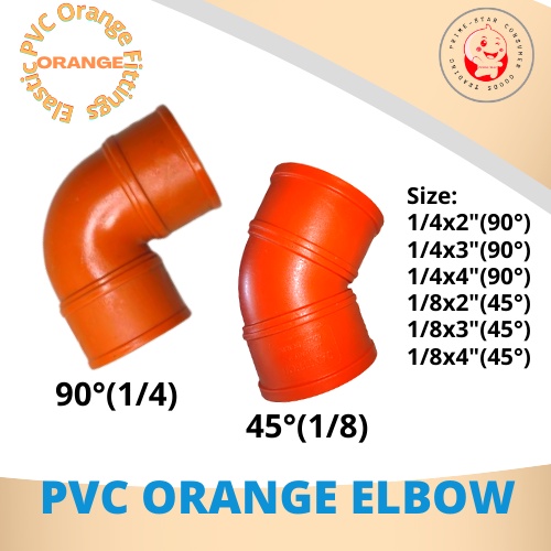 PVC Sanitech Orange Elbow (1/4x2", 1/4x3", 1/4x4", 1/8x2", 1/8x3", 1 ...