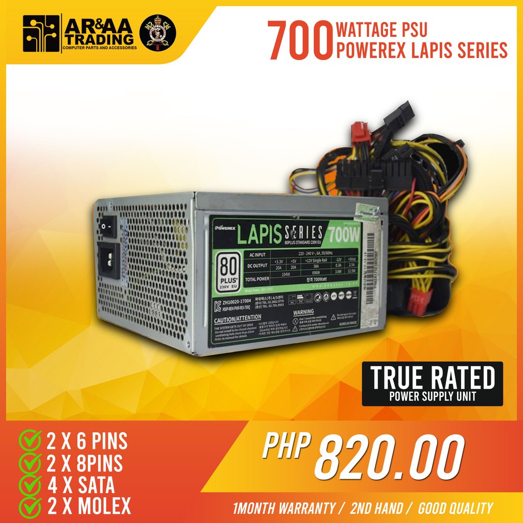 True Rated PSU 700watts Powerex Lapis Series 80+ | Shopee Philippines
