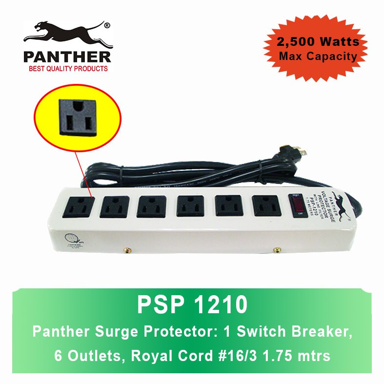 Panther PSP 1210 Extension Cord w/ Voltage Surge Protector 1 Switch ...