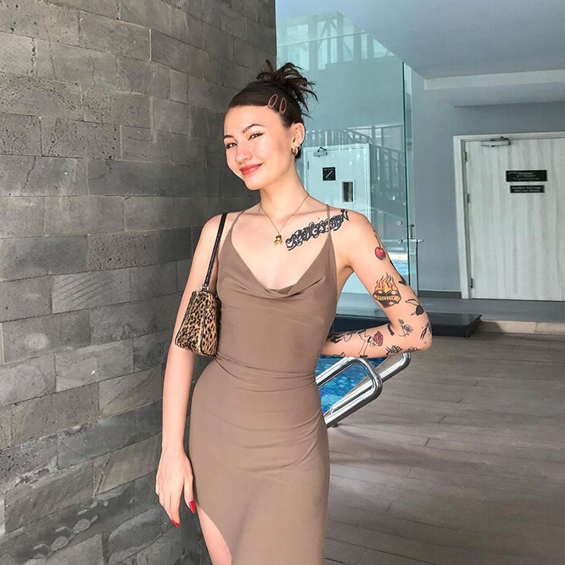 Weania Party V Neck Pleated Spaghetti Dress Irregular Hem Sexy Backless