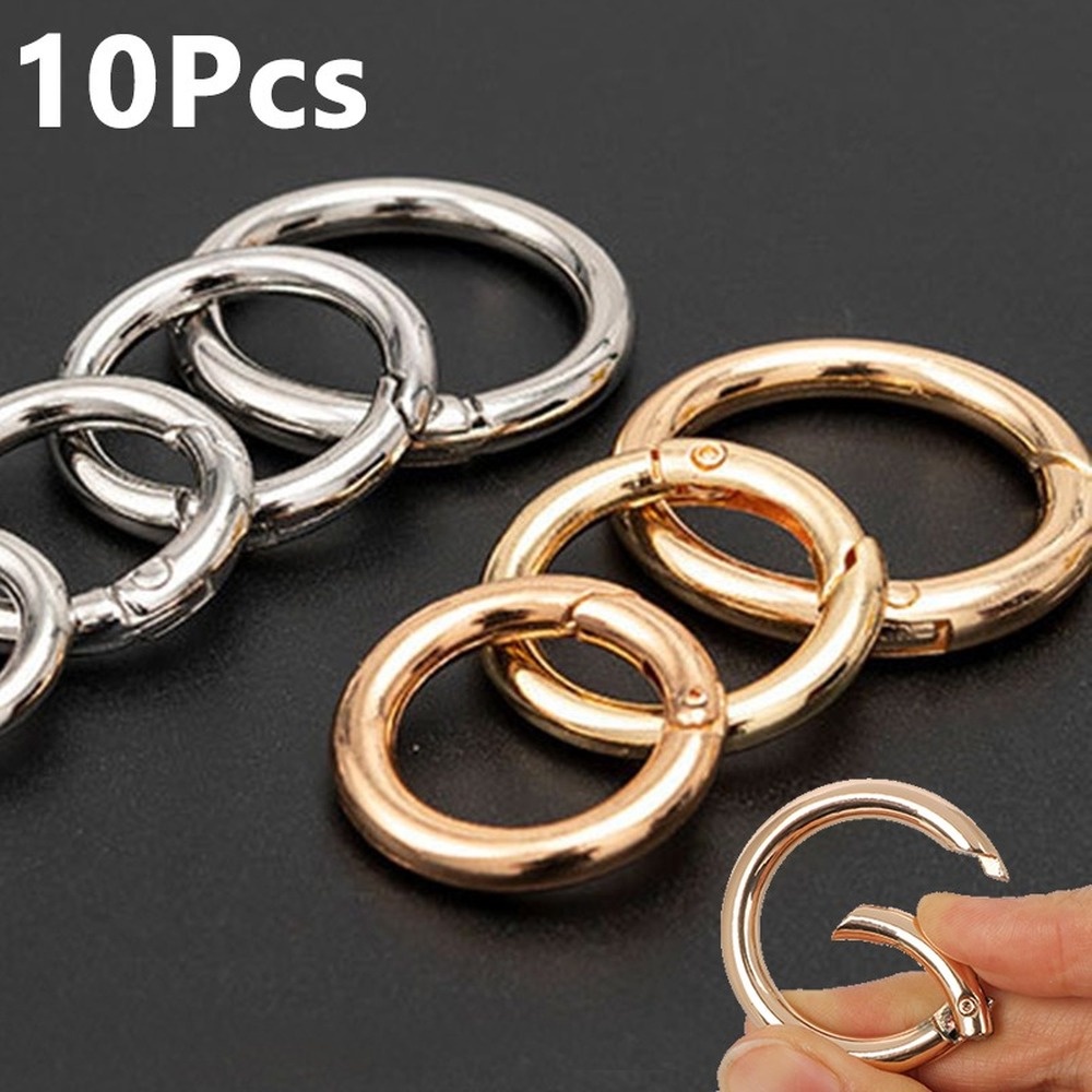 10Pcs Openable Metal Spring Clasp Ring Round Carabiner Keychain Clips ...