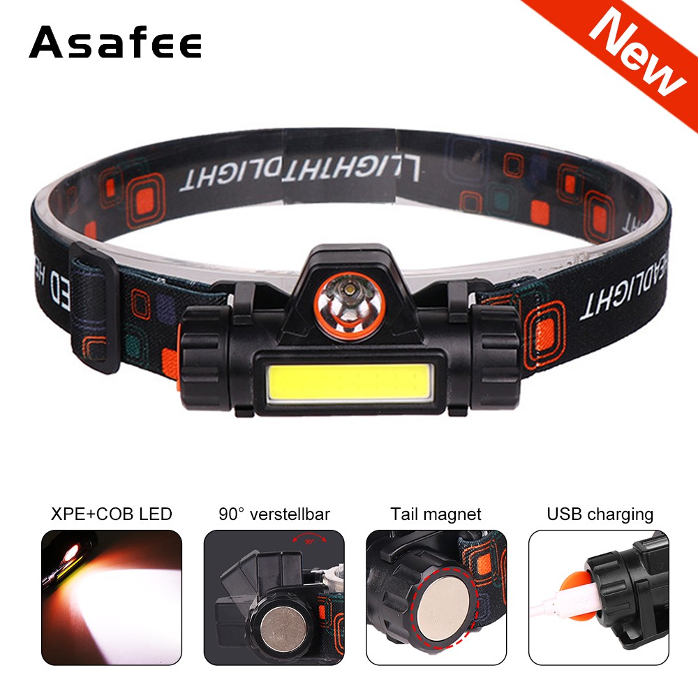 Asafee 2054 Portable Mini Led Headlamp Xpe+Cob Headlight Head Lamp ...