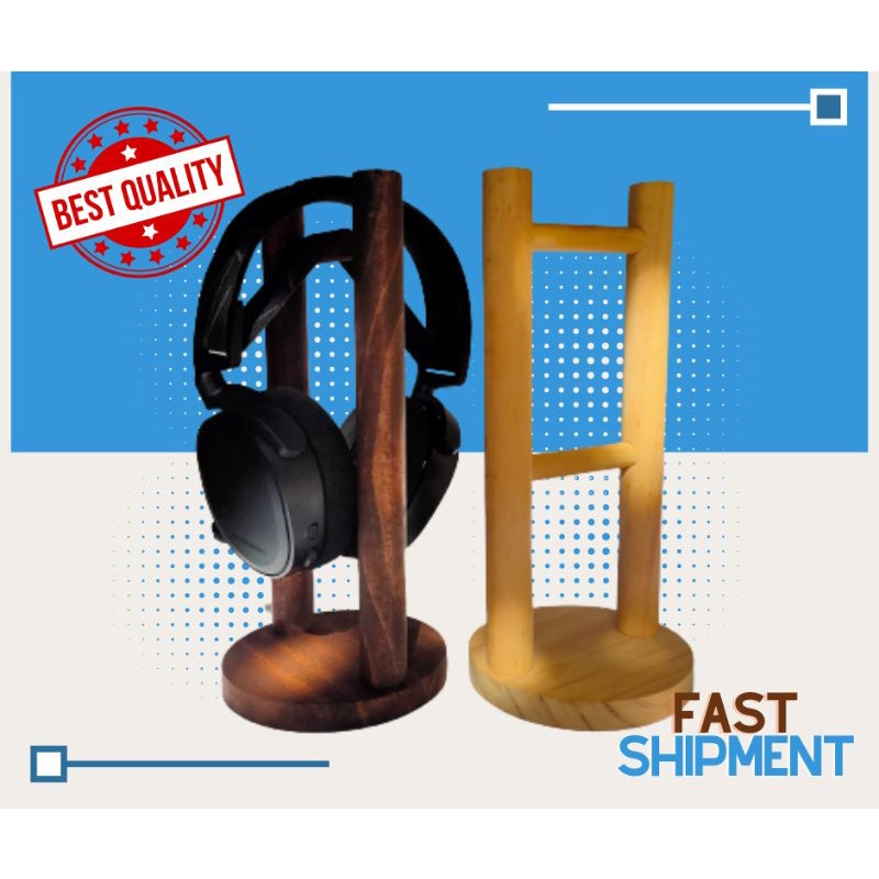 Wooden Headphone Stand Holder- Desktop Headset Display Gaming Earphones ...
