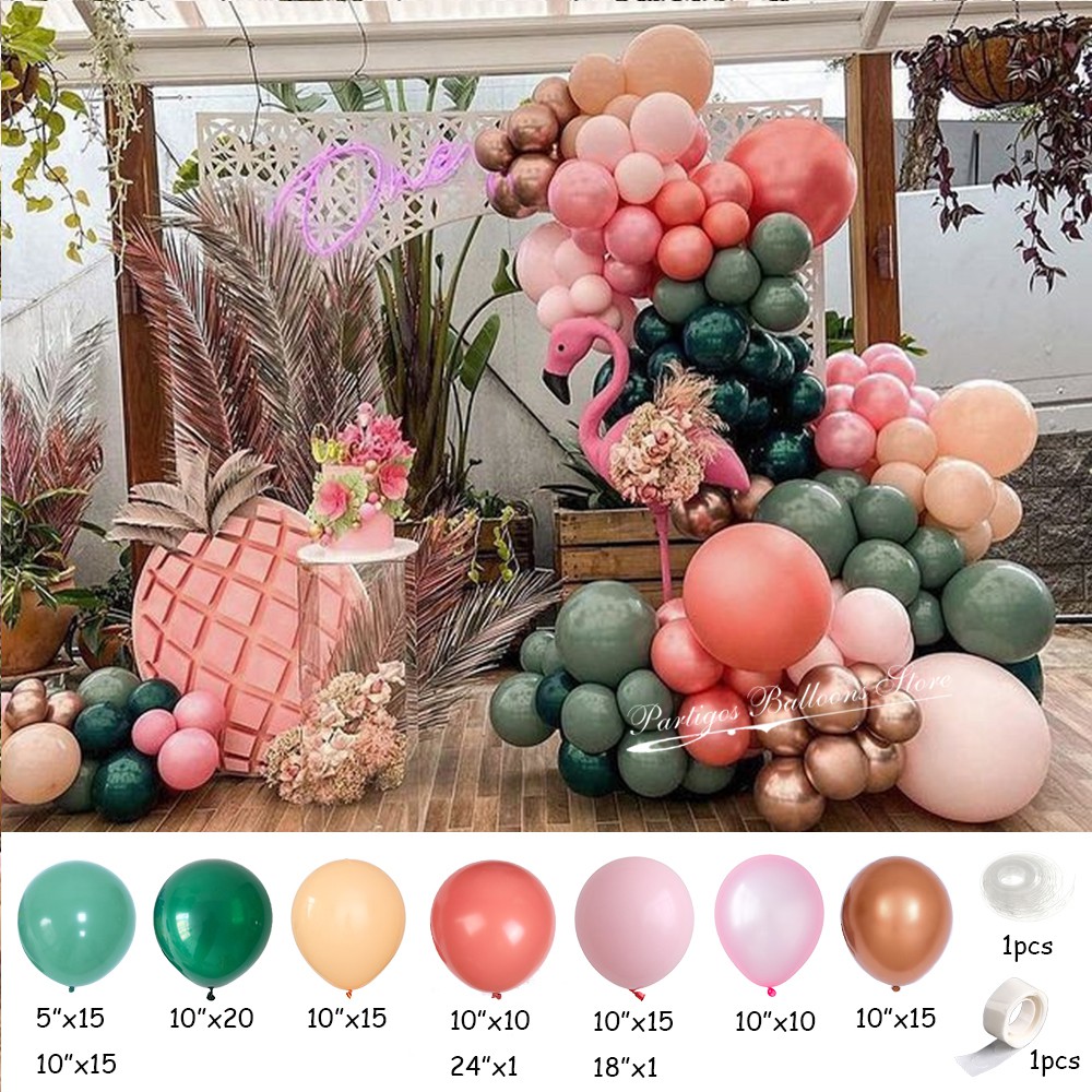 119pcs Vintage Bean Green Copper Gold Latex Balloon Garland Arch Kit Kids Flamingo Birthday ...