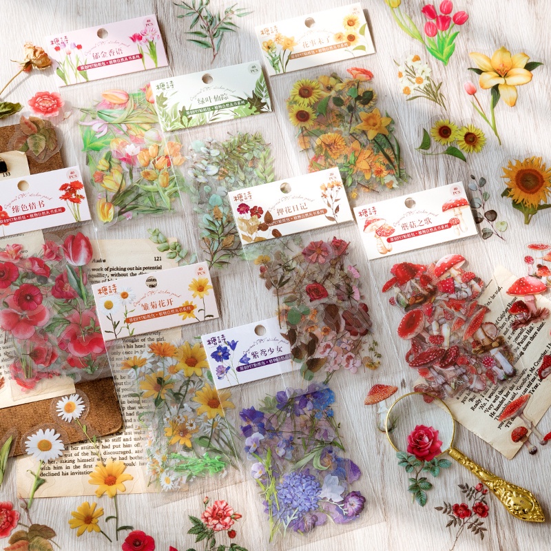 ENWEI 40 Pcs Plant Nature Series Retro Journal Stickers Scrapbooking ...