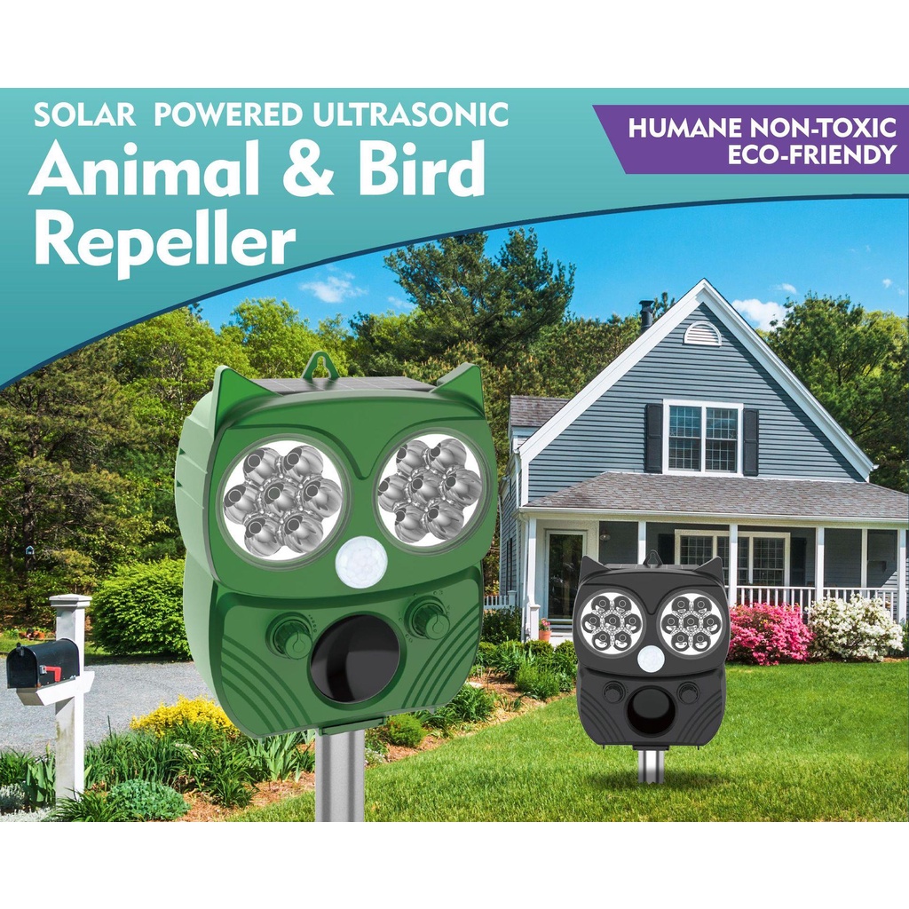 Solar Bird repeller Ultrasonic Animal repellent LED flash Dog Repellent ...