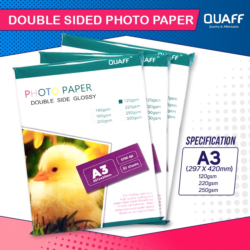A3 Size QUAFF Double Sided Glossy Photo Paper 120gsm | 220gsm | 250gsm ...