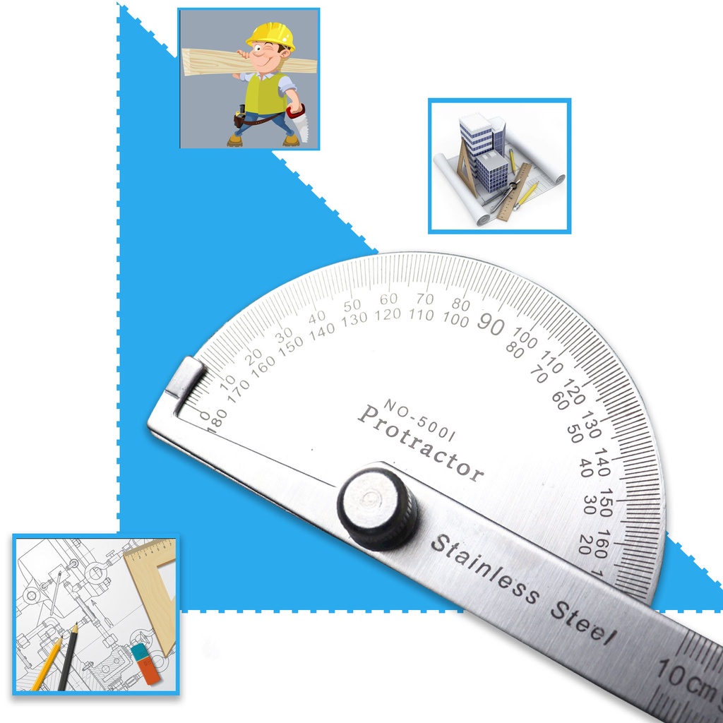 Stainless Steel 180 Protractor Angle Meter Measuring Ruler Rotary Gauge ...