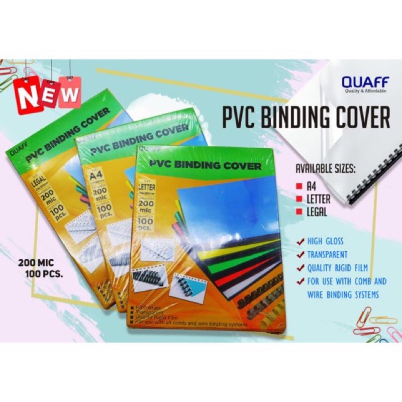 PVC BINDING COVER 200MICRON SHORT / A4 / LONG (100 SHEETS PER PACK ...