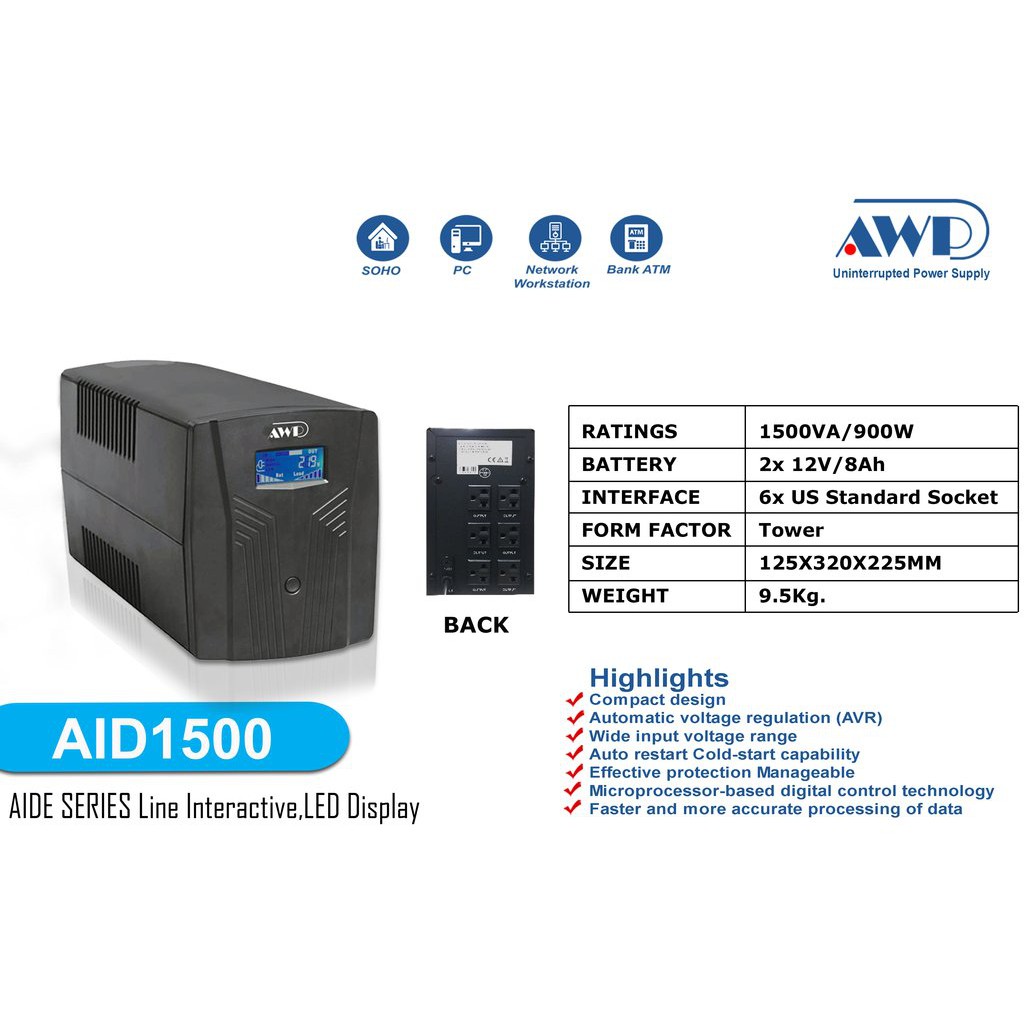 Awp Wise (AID1500) 1500va / 900w ups | Shopee Philippines