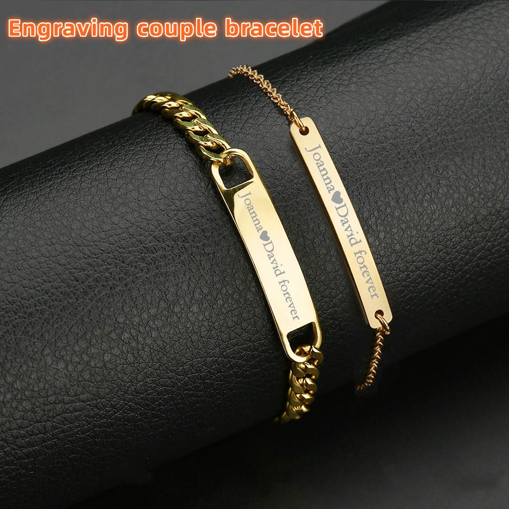 Customized Engraved Nameplate Couple Bracelet Stainless Steel Chain Id ...