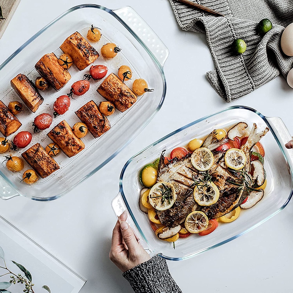 Clear Rectangular Heat Resistant Glass Bakeware Baking Pan with Handle ...