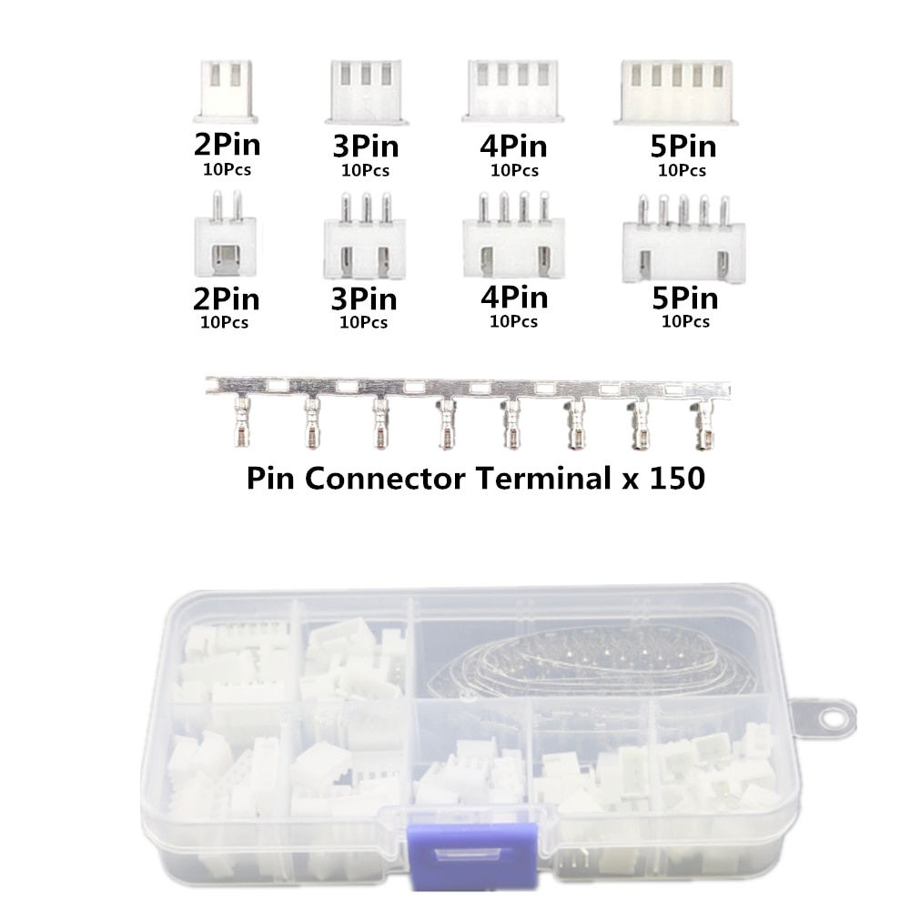 230pcs XH2.54 2p 3p 4p 5 pin 2.54mm Pitch Terminal Kit / Housing / Pin Header JST Connector Wire ...