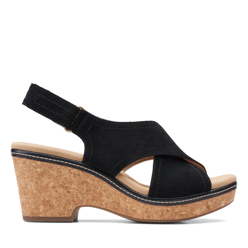 Clarks Giselle Cove Suede Wedge Sandals Black | Shopee Philippines