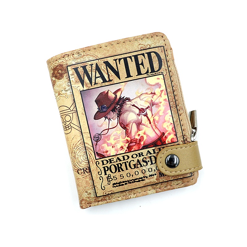 One Piece Luffy Wanted Ace Chopper Zoro Brown PU Leather Purse Short ...