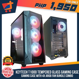 Keytech T1000 Tempered Glass Mid Tower Gaming Case with 4X ARGB Cooling ...