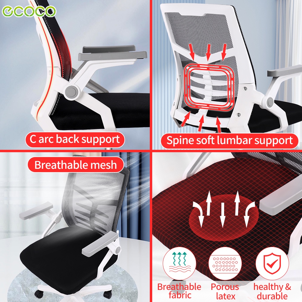 ECOCO Office Swivel Chairs Mesh Lumbar Support Mid-Back Heavy Weight On ...