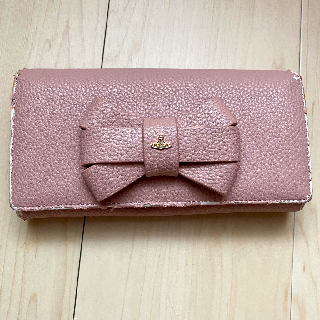 Vivienne Westwood Pastel Pink Bow Ribbon Wallet Leather Long Trifold ...