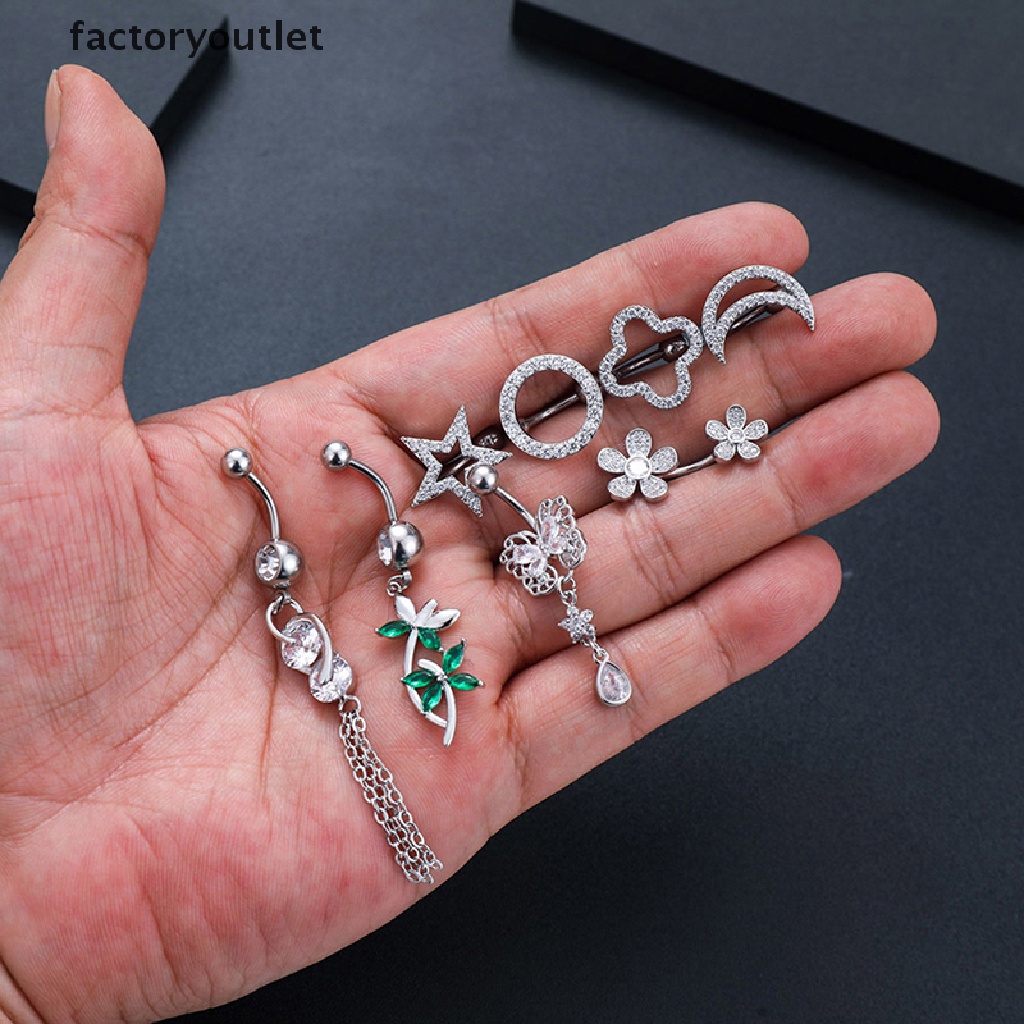 FCPH 1Pcs Sexy Inverted Rod Four-leaf Clover Belly Button Rings Dangle ...