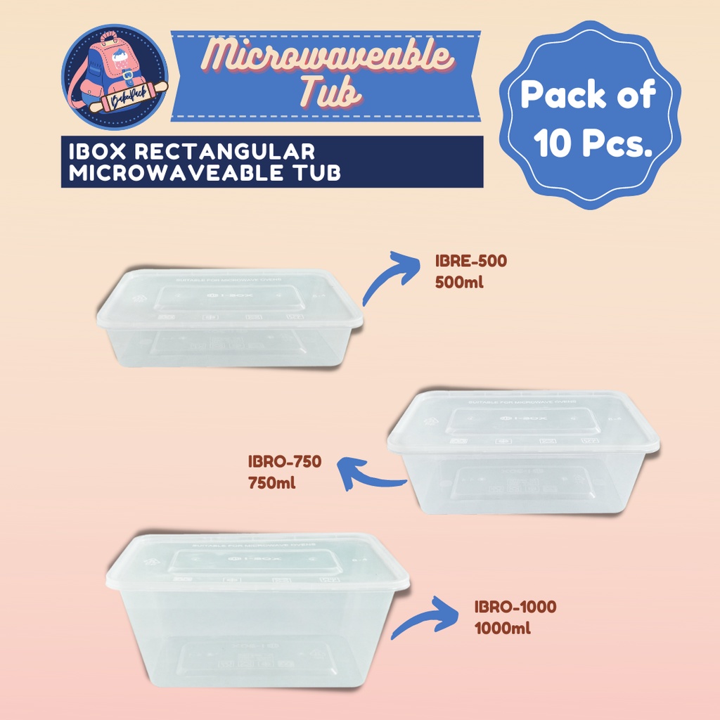 Pack of 10 - Rectangular Microwaveable Tub (500ml/ 750ml/ 1000ml ...
