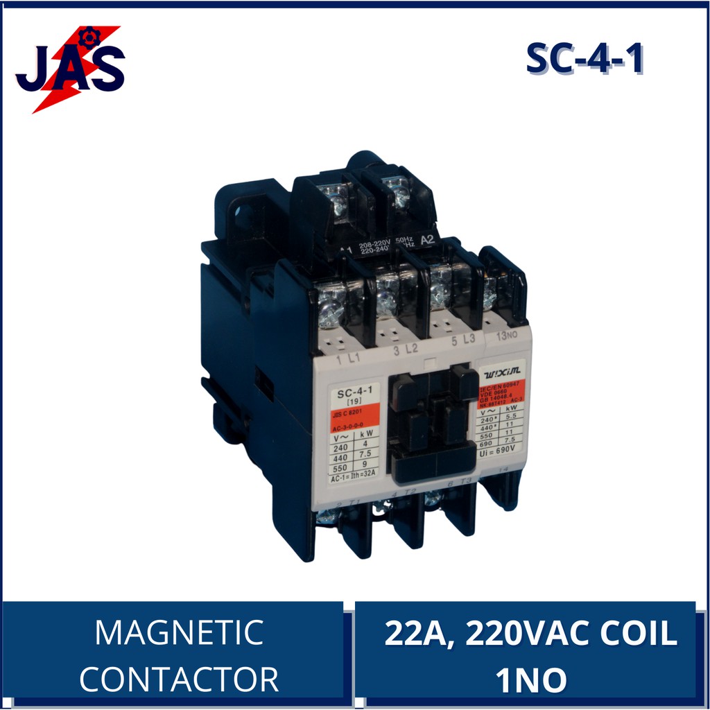 MAGNETIC CONTACTOR SC-4-1 (22A @220V-440V) THREE-PHASE 5.5kW @220V ...