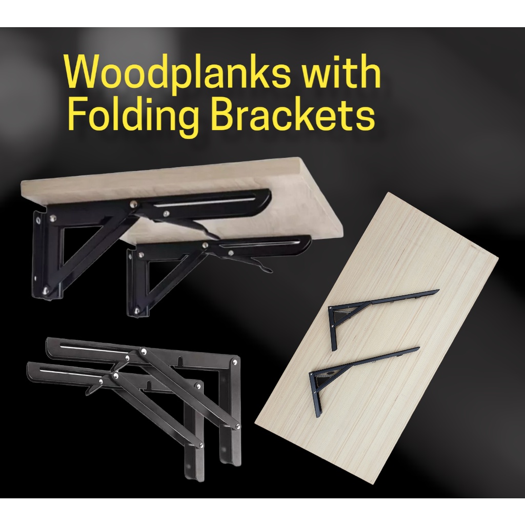 3/4 Wood Planks With Folding Brackets Set DIY Wall Shelves Space Saver ...