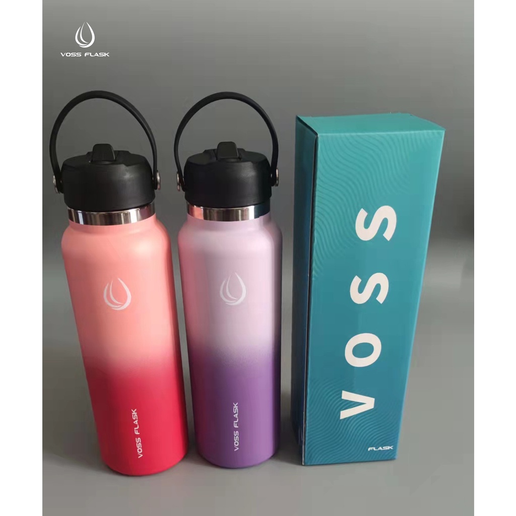 Voss Flask (40oz) Wide Mouth Handle Straw Lid Stainless Steel Vacuum ...