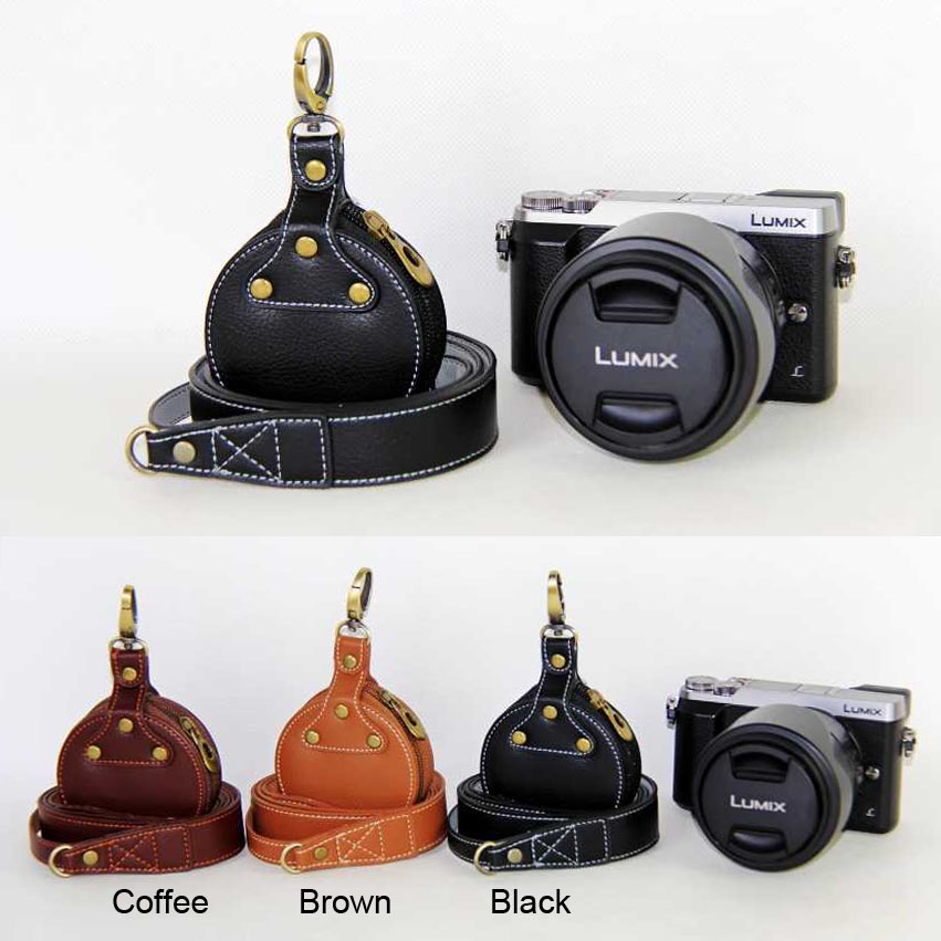 Genuine Real Leather Neck Shoulder Strap Lens Cap Case for DSLR MILC ...