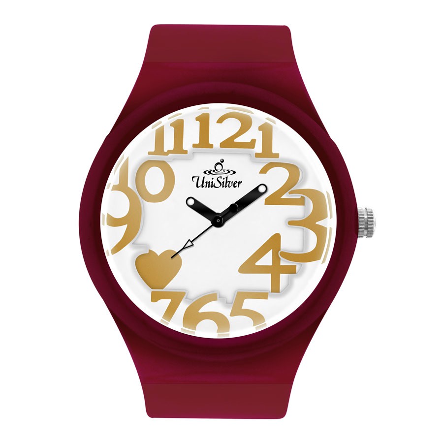 UniSilver TIME 8'O Hearts Women's Dark Red Analog Rubber Watch KW1268 ...