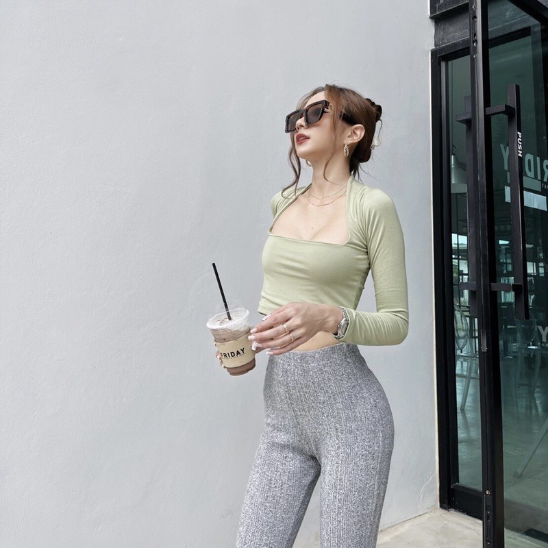 Crop Top Long Sleeve Crop Top Olive Green | Shopee Philippines