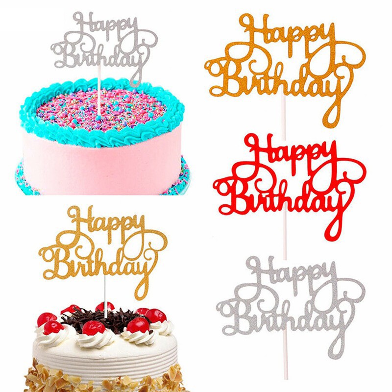Happy Birthday Cake Toppers Glitter Paper Cake Decoration Flag Cake ...