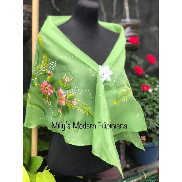 millys modern filipiniana lady shawl( panyo/panuelo/light green) hand ...