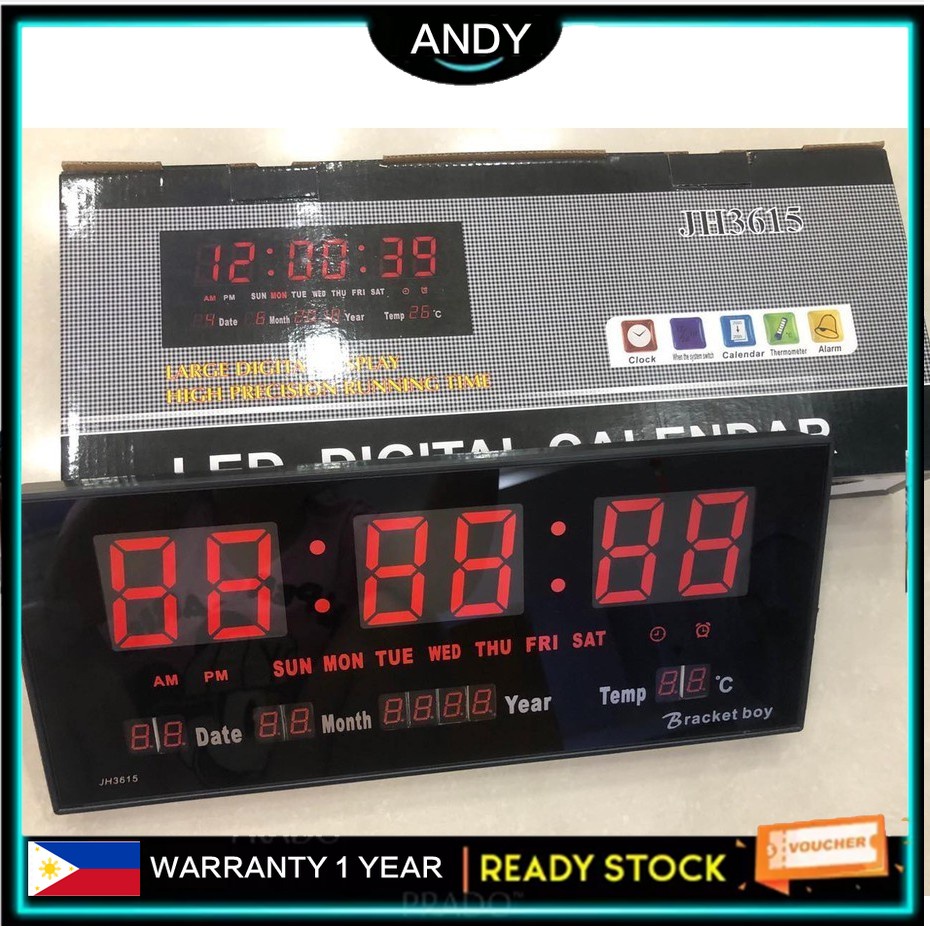 JH3615 Large Digital Display LED Wall Clock (Black) | Shopee Philippines