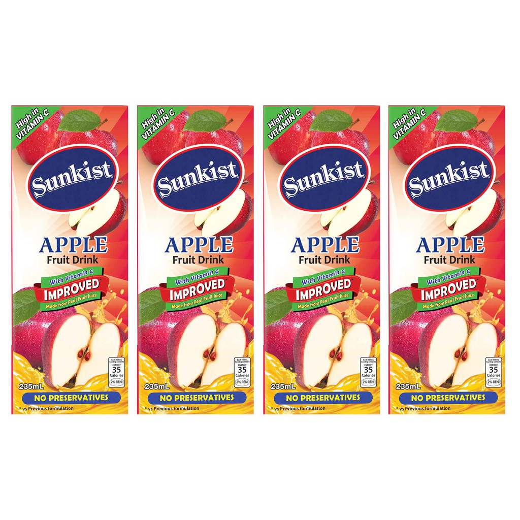 Sunkist Apple Juice 235mL X 4 Pcs | Shopee Philippines