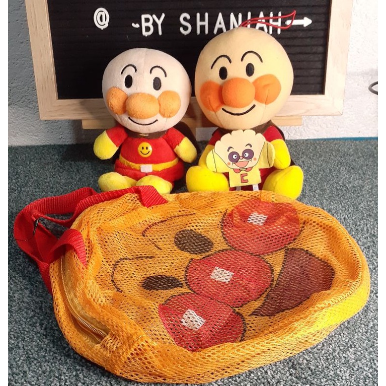 ANPANMAN Plush Toy + Anpanman Plush Charm + Anpanman Netlon bag Bundle ...