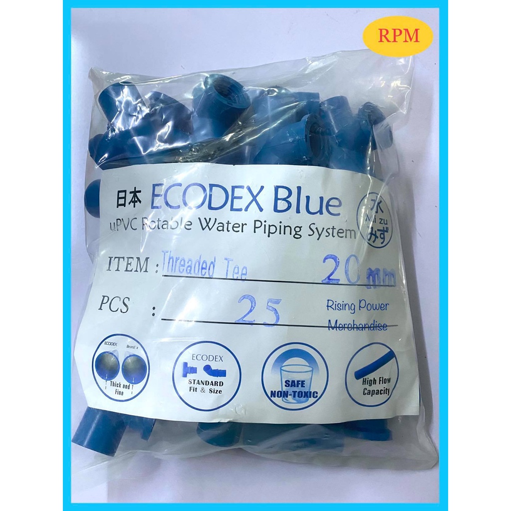Ecodex PVC Blue Threaded Tee 1/2" ( 20mm ) ( 25pcs ) | Shopee Philippines
